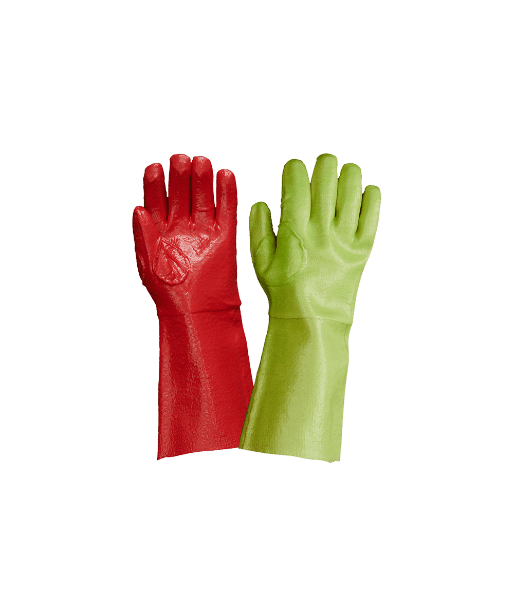 Red Left & Green Right PVC Reinforced Miner's Gloves - 35cm